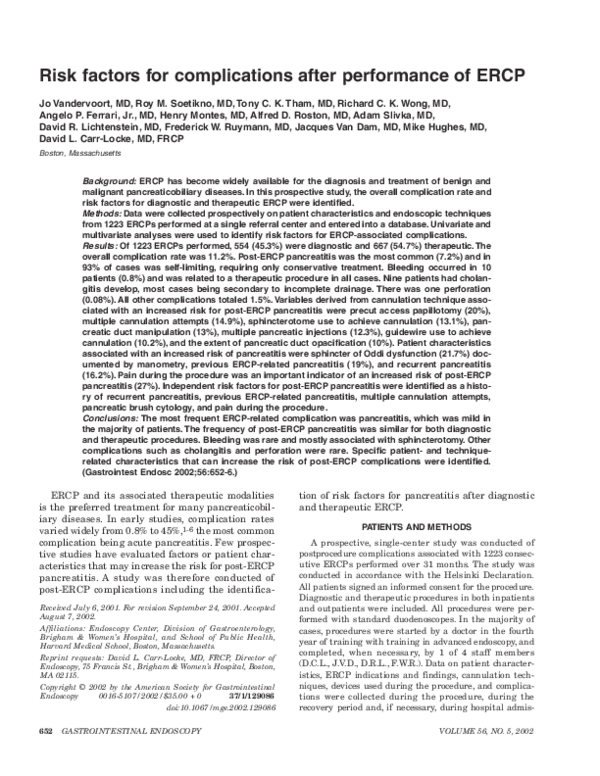 (PDF) Risk factors for complications after performance of ERCP