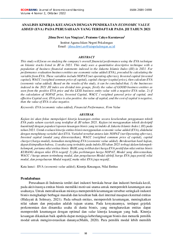 (PDF) Analisis Kinerja Keuangan Dengan Pendekatan Economic Value Added ...