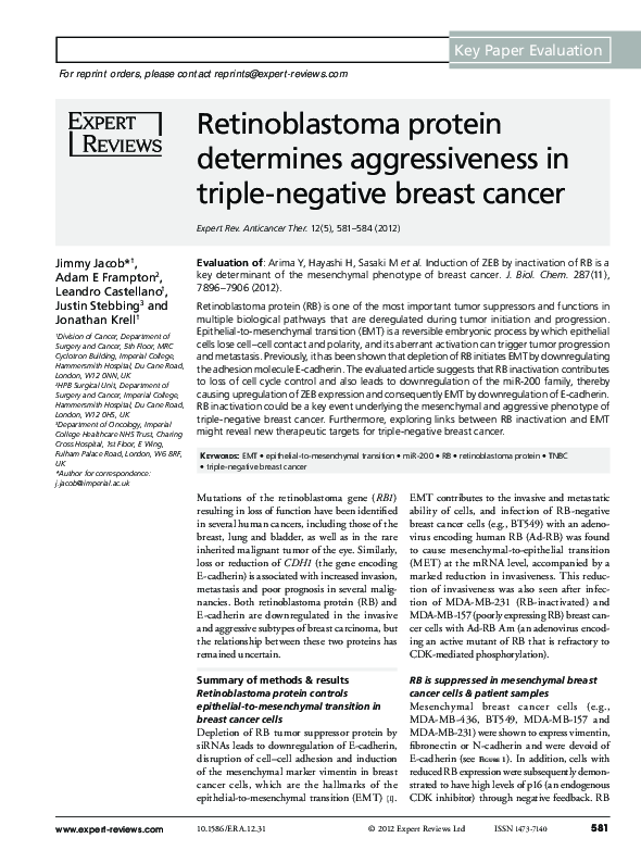 (PDF) Retinoblastoma protein determines aggressiveness in triple ...