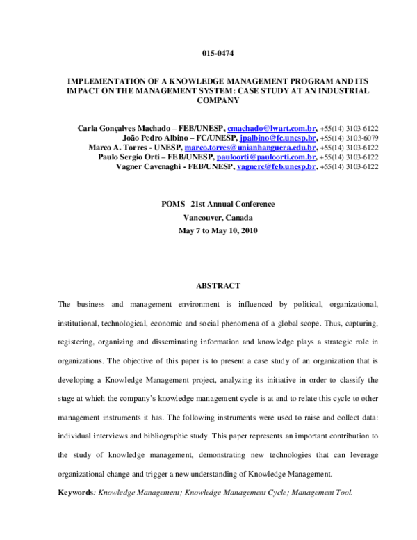 (PDF) Of a Knowledge Management Program and Its Impact on the ...