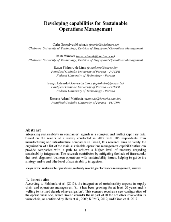 (PDF) Developing capabilities for Sustainable Operations Management