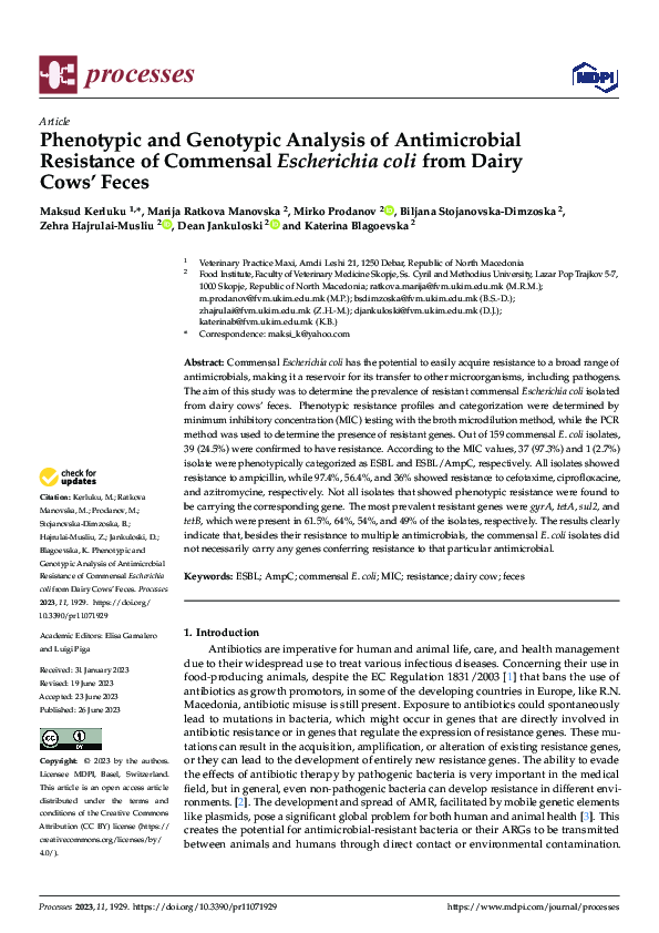 (PDF) Phenotypic and Genotypic Analysis of Antimicrobial Resistance of Commensal Escherichia ...