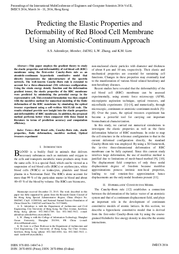 (PDF) Predicting the elastic properties and deformability of red blood ...