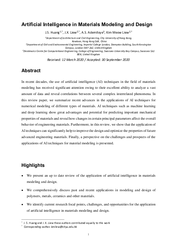 (PDF) Artificial Intelligence in Materials Modeling and Design