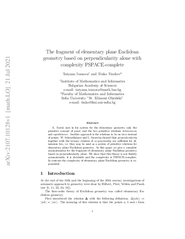 (PDF) The fragment of elementary plane Euclidean geometry based on perpendicularity alone with ...