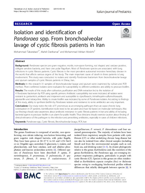 (PDF) Isolation and identification of Pandoraea spp. From ...