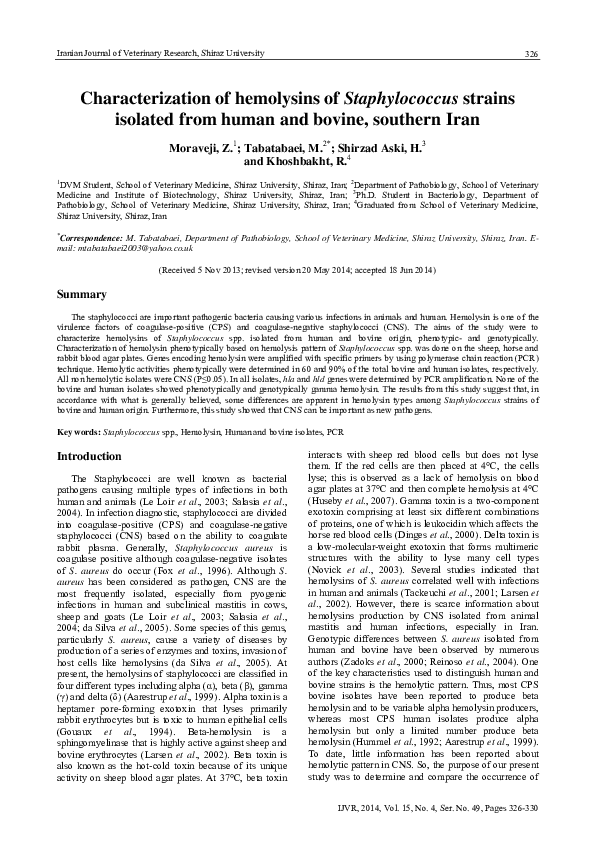 (PDF) Characterization of hemolysins of Staphylococcus strains isolated ...