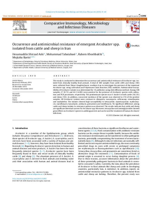 (PDF) Occurrence and antimicrobial resistance of emergent Arcobacter ...