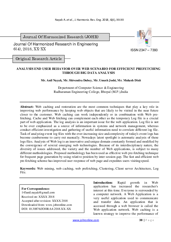 (PDF) Analysis End User Behavior Over Web Scenario for Efficient Prefetching Through Big Data ...