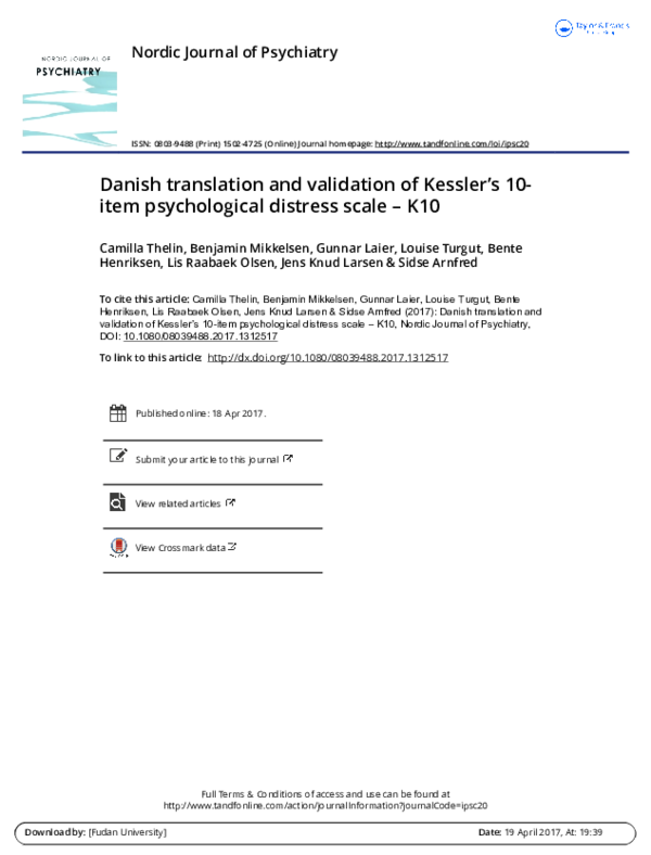 (PDF) Danish translation and validation of Kessler's 10-item ...
