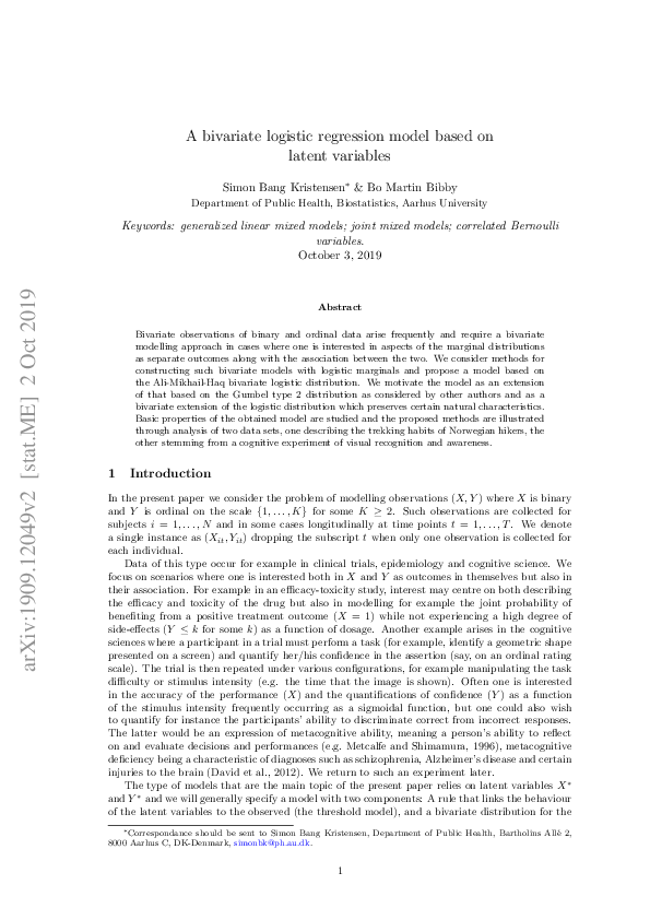 (PDF) A bivariate logistic regression model based on latent variables