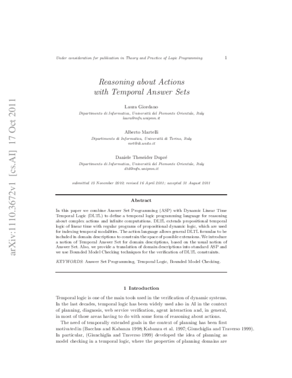 (PDF) Reasoning about Actions with Temporal Answer Sets | Laura Giordano - Academia.edu