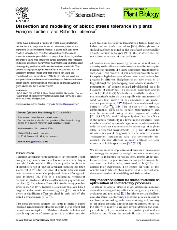 (PDF) Dissection and modelling of abiotic stress tolerance in plants