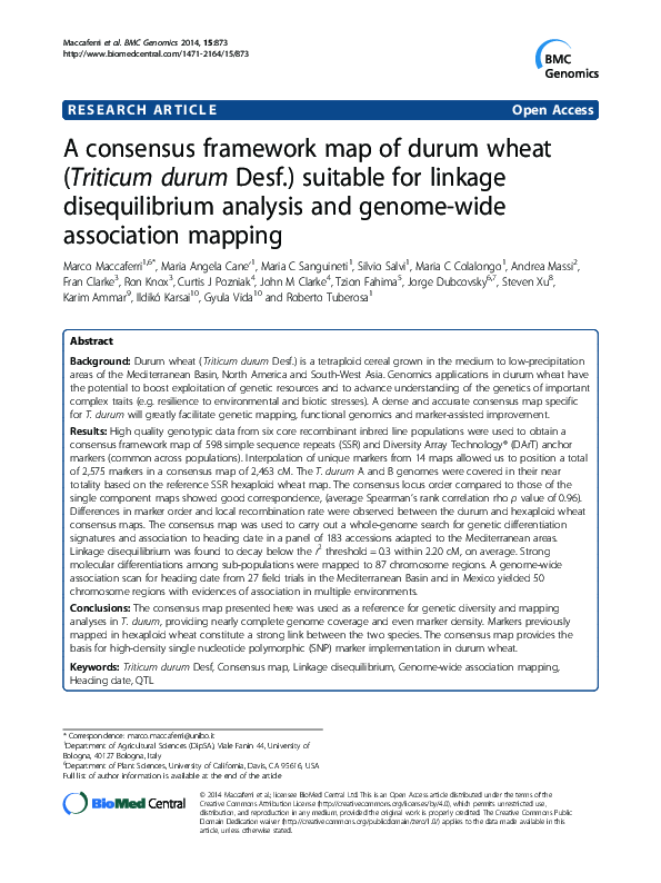 (PDF) A consensus framework map of durum wheat (Triticum durum Desf ...