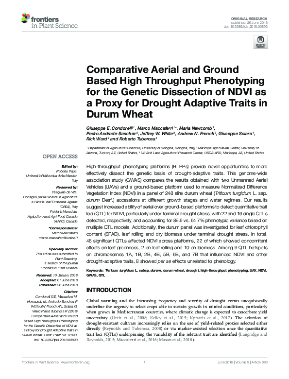 (PDF) Comparative Aerial and Ground Based High Throughput Phenotyping for the Genetic Dissection ...