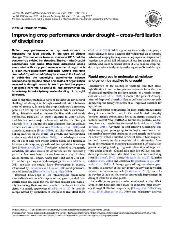 (PDF) Improving crop performance under drought – cross-fertilization of ...