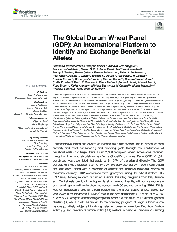 (PDF) The Global Durum Wheat Panel (GDP): An International Platform to ...