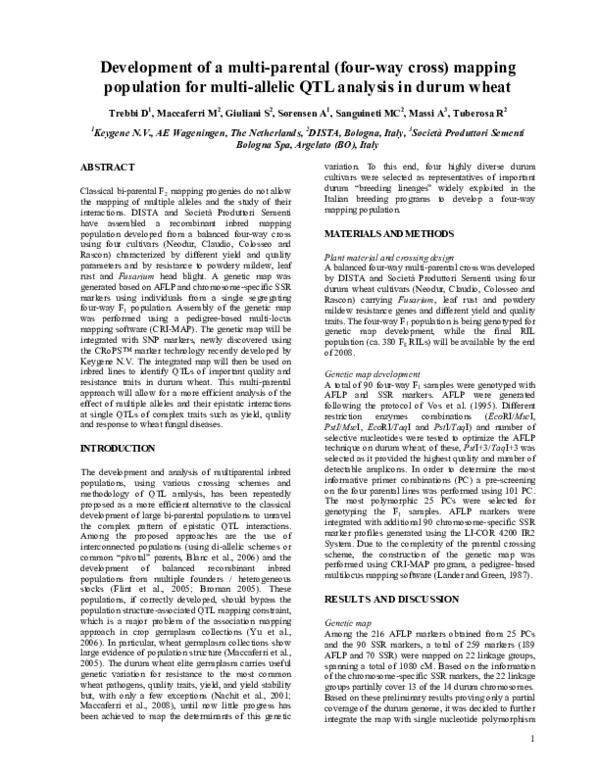 (PDF) Development of a multi-parental (four-way cross) mapping population for multi-allelic QTL ...