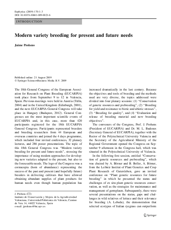(PDF) Modern variety breeding for present and future needs
