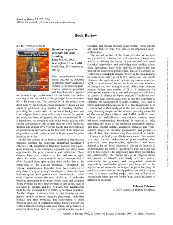 (PDF) Kang, M. S. Quantitative genetics, genomics and plant breeding