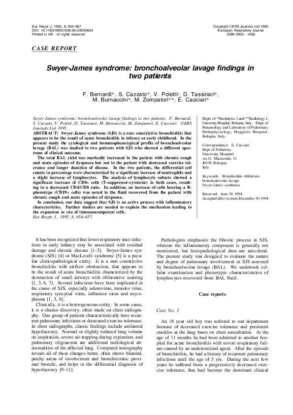 (PDF) Swyer-James syndrome: bronchoalveolar lavage findings in two patients