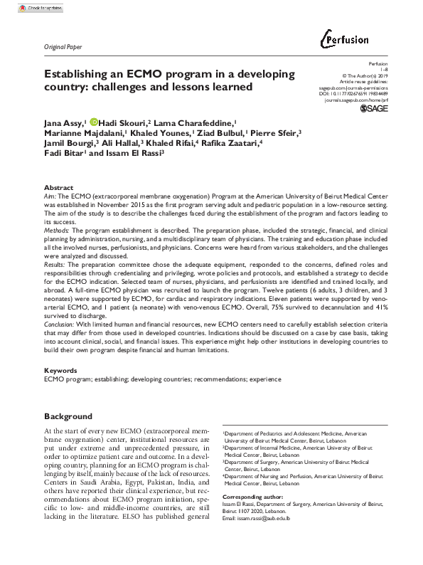 (PDF) Establishing an ECMO program in a developing country: challenges and lessons learned