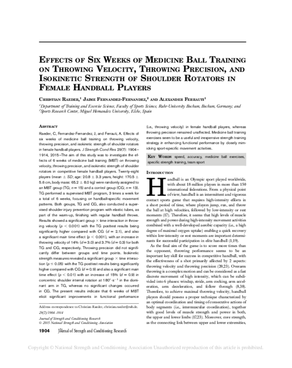 (PDF) Effects of Six Weeks of Medicine Ball Training on Throwing ...