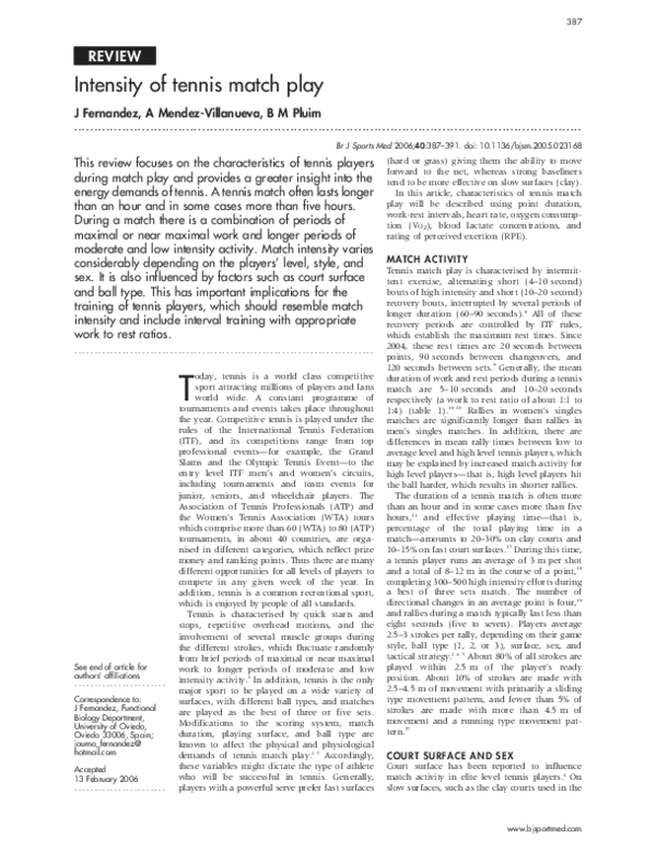 (PDF) Intensity of tennis match play