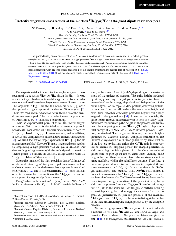 (PDF) Photodisintegration cross section of the reaction4He(γ,n)3He at ...