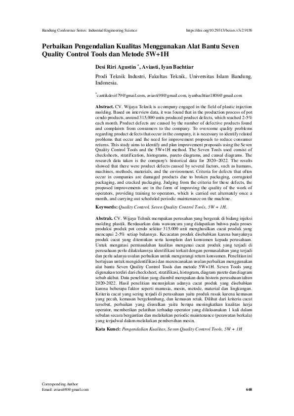(PDF) Perbaikan Pengendalian Kualitas Menggunakan Alat Bantu Seven Quality Control Tools dan ...