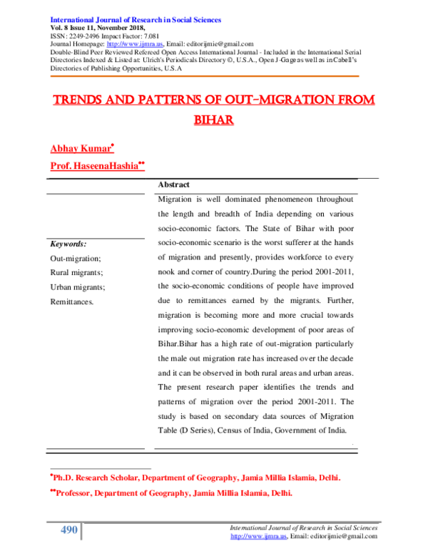 (PDF) Trends and Patterns of Out-migration from Bihar