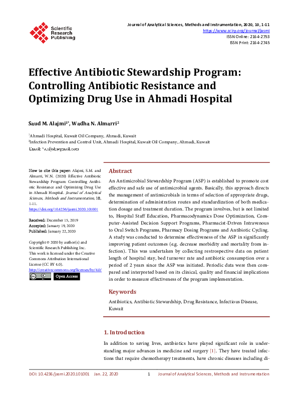 (PDF) Effective Antibiotic Stewardship Program: Controlling Antibiotic ...