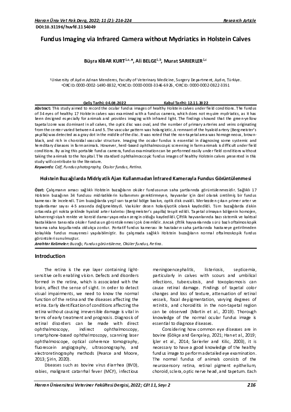 (PDF) Fundus Imaging via Infrared Camera without Mydriatics in Holstein ...