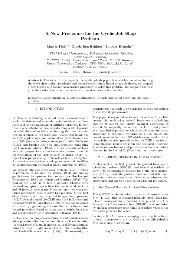 (PDF) A New Procedure for the Cyclic Job Shop Problem