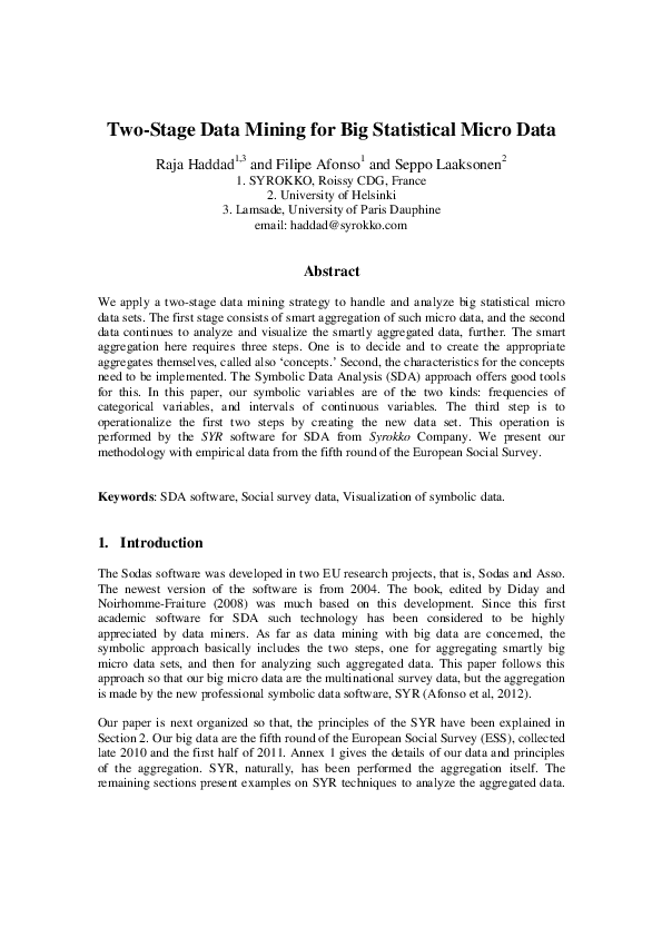 (PDF) Two-Stage Data Mining for Big Statistical Micro Data
