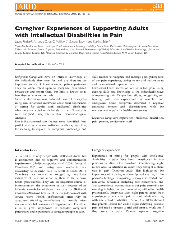 (PDF) Caregiver Experiences of Supporting Adults with Intellectual ...
