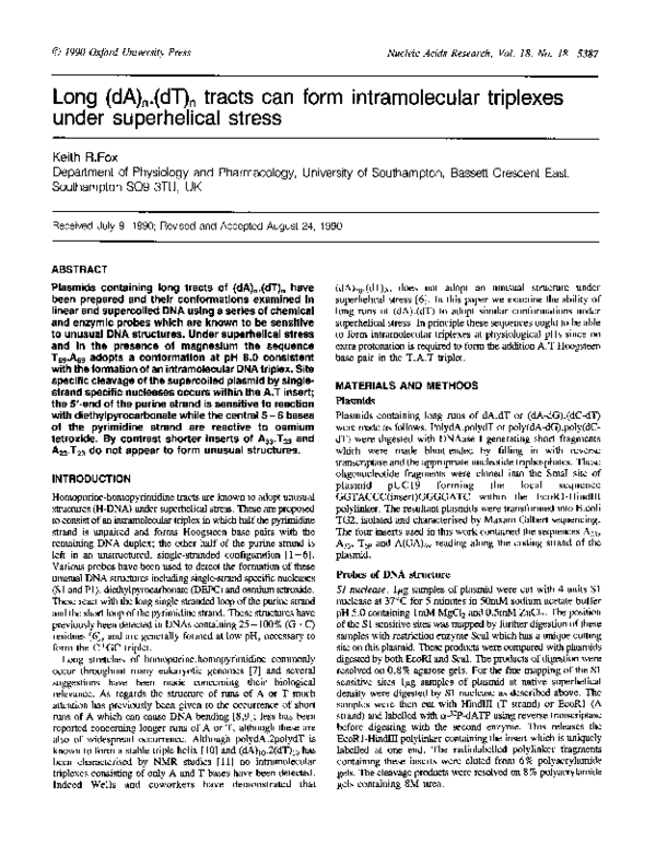 (PDF) Long (dA)n.(dT)ntracts can form intramolecular triplexes under ...