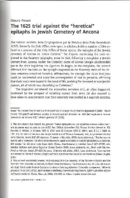 (PDF) Heretical epitaphs in Jewish Cemetery of Ancona