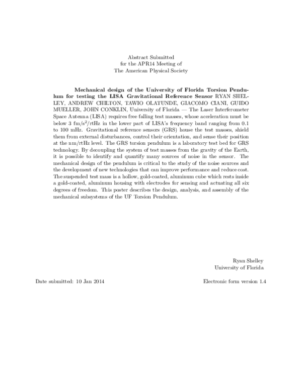 (PDF) Mechanical design of the University of Florida Torsion Pendulum ...