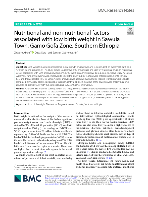 (PDF) Nutritional and non-nutritional factors associated with low birth ...