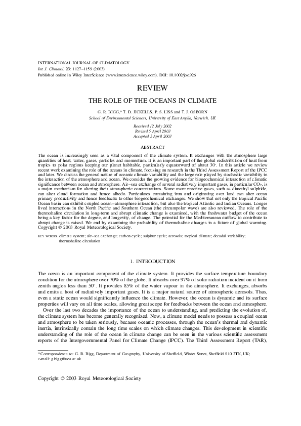 (PDF) The role of the oceans in climate