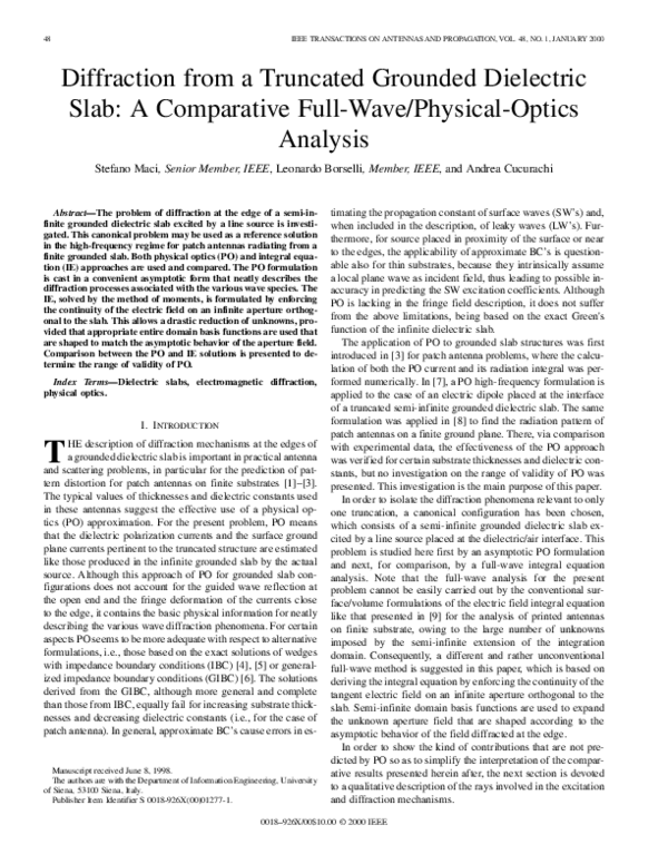 (PDF) Diffraction from a truncated grounded dielectric slab: a comparative full-wave/physical ...