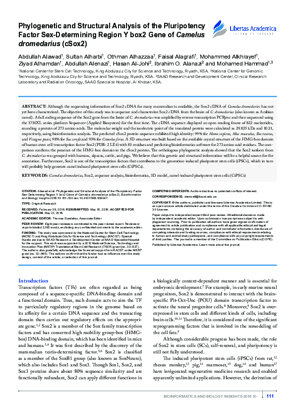 (PDF) Phylogenetic and Structural Analysis of the Pluripotency Factor Sex-Determining Region Y ...