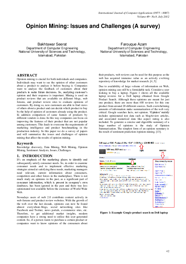 (PDF) Opinion Mining: Issues and Challenges (A survey)