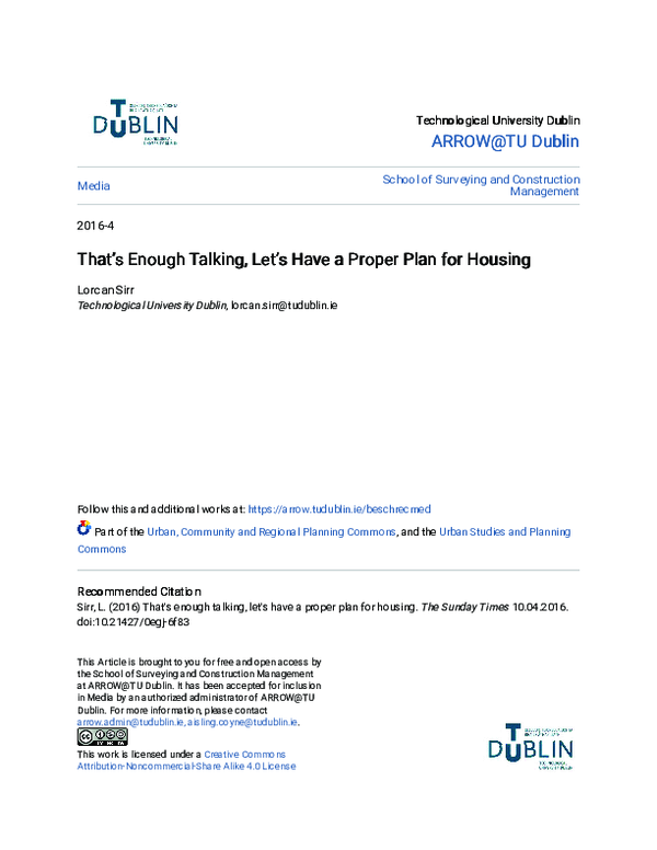 (PDF) That’s Enough Talking, Let’s Have a Proper Plan for Housing