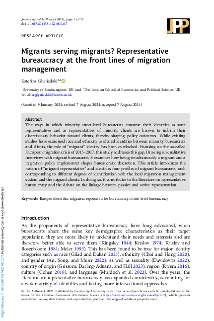 (PDF) Migrants serving migrants? Representative bureaucracy at the ...