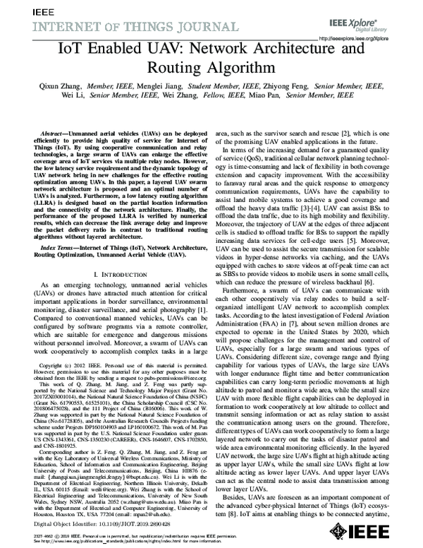 (PDF) IoT Enabled UAV: Network Architecture and Routing Algorithm