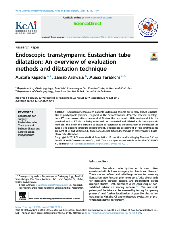 (PDF) Endoscopic transtympanic Eustachian tube dilatation: An overview ...