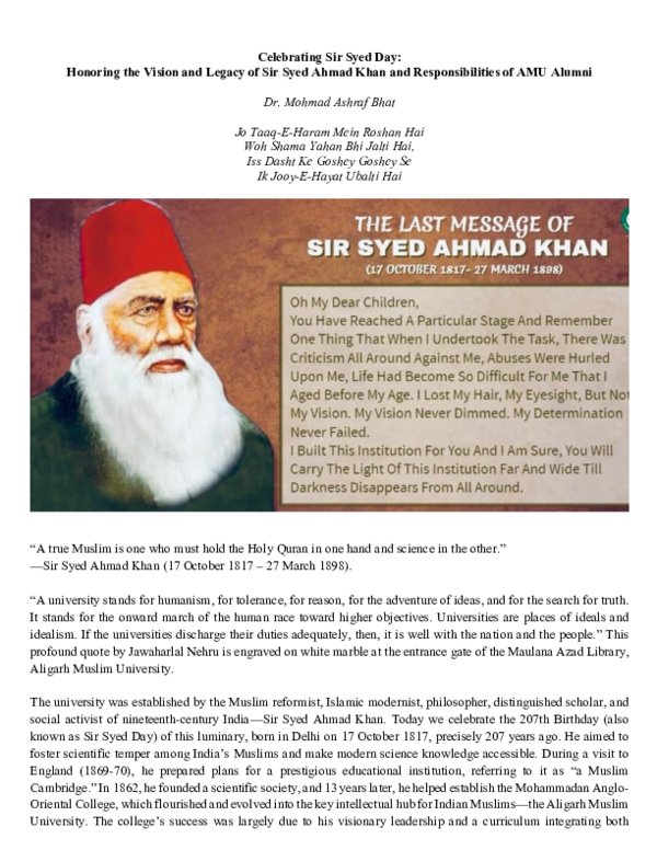 (PDF) Celebrating Sir Syed Day: Honoring the Vision and Legacy of Sir ...