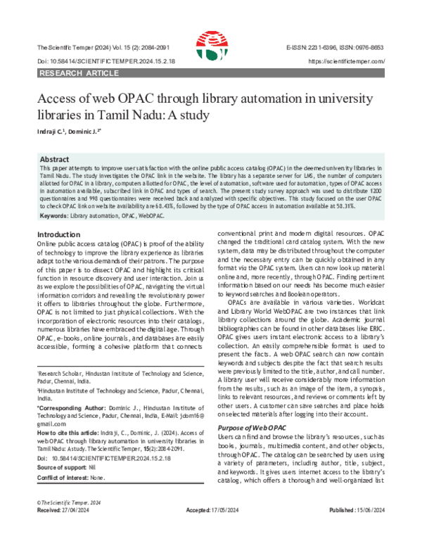 (PDF) Access of web OPAC through library automation in university ...